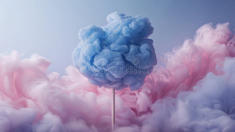 Blue Cotton Candy Amidst Pink and White Fluffy Clouds, Surreal Scene ...