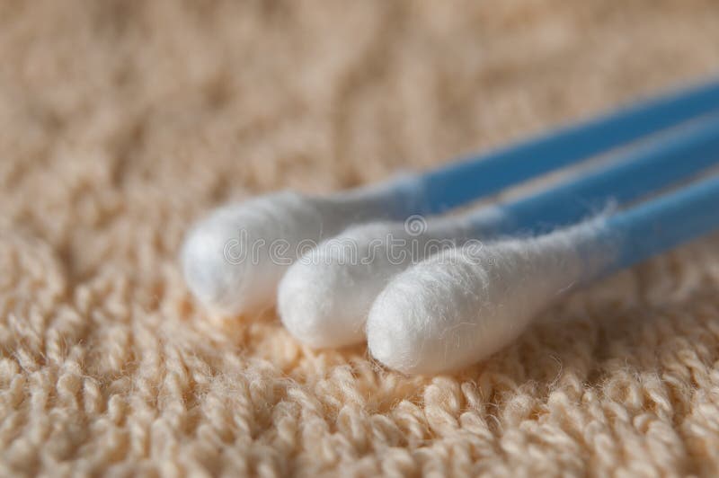 Blue Cotton Swabs on Bath Towel Texture Stock Image - Image of makeup ...