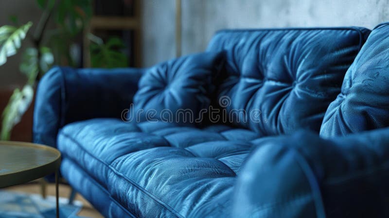 A Blue Couch Sitting Next To a Table. Suitable for Interior Design ...