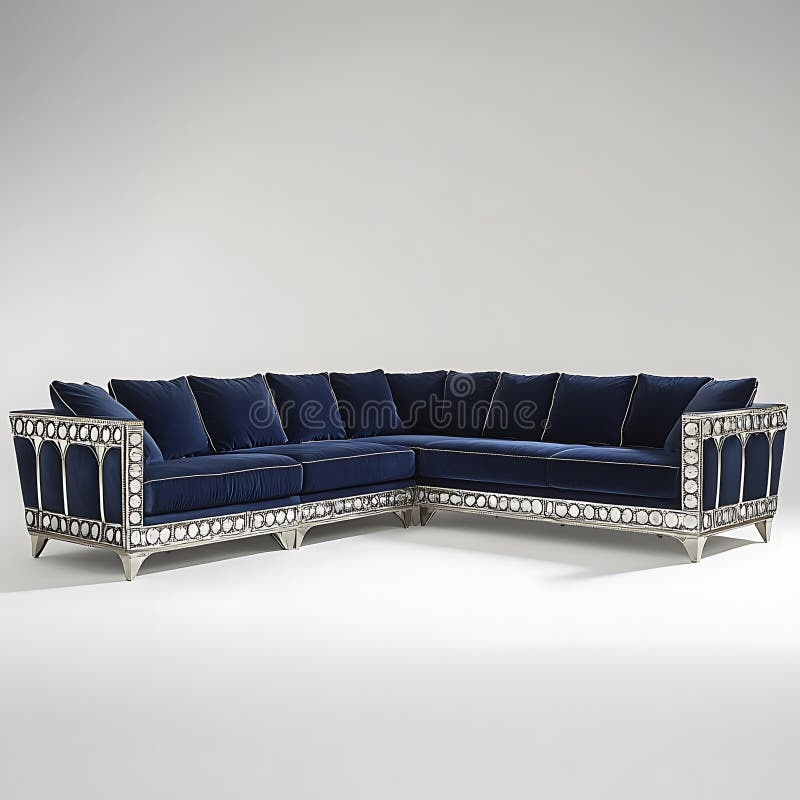 Blue Couch with White Trim and a Silver Frame Stock Image - Image of ...