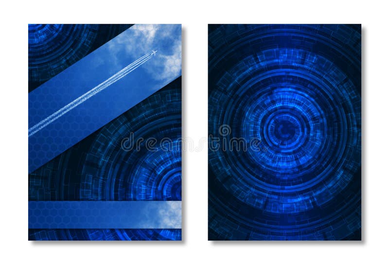 Blue Cover for Report or Brochure. Flying Plane and Hi Tech Elements ...