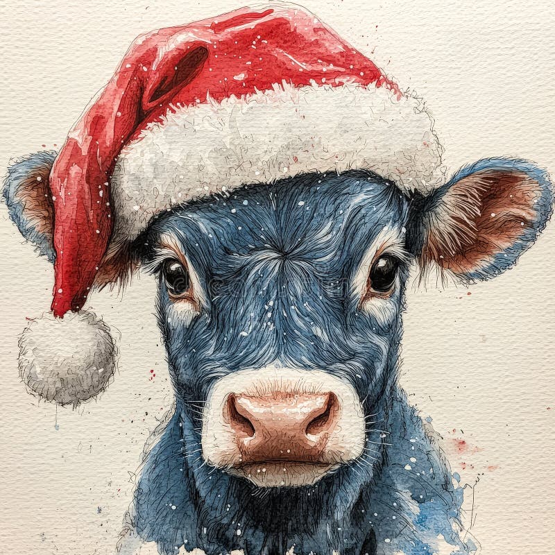 Blue Cow with a Red Hat on Its Head. Stock Image - Image of vintage ...