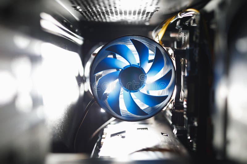 Blue Cpu Cooler Inside PC Case, Shiny Light Background Stock Image ...
