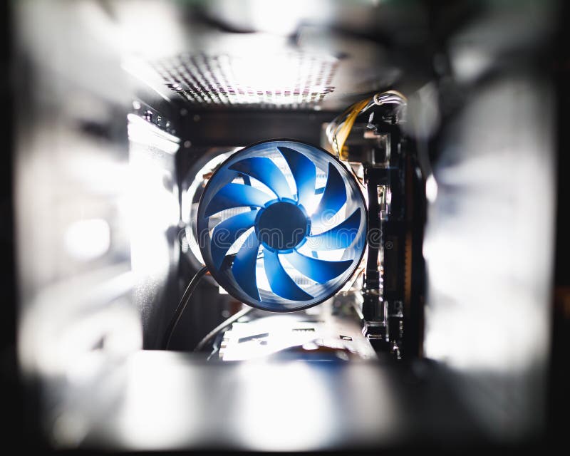 Blue Cpu Cooler Inside PC Case, Shiny Light Background Stock Image ...