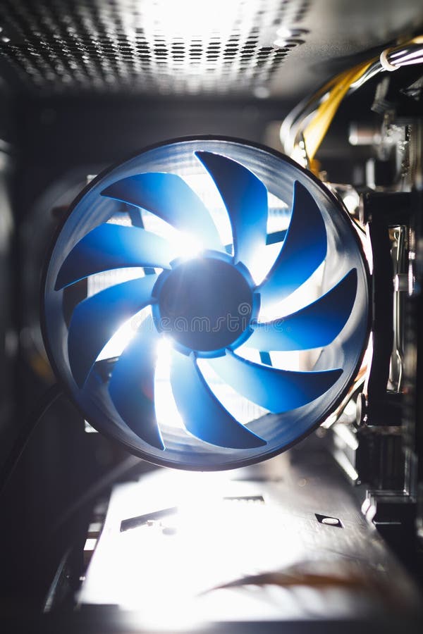 Blue Cpu Cooler Inside PC Case, Shiny Light Background Stock Image ...