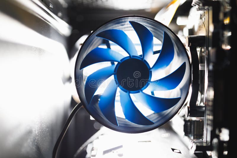 Blue Cpu Cooler Inside PC Case, Shiny Light Background Stock Image ...