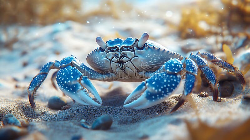 Blue Crab Perched Sandy Seabed Stock Image - Image of shell, extended ...