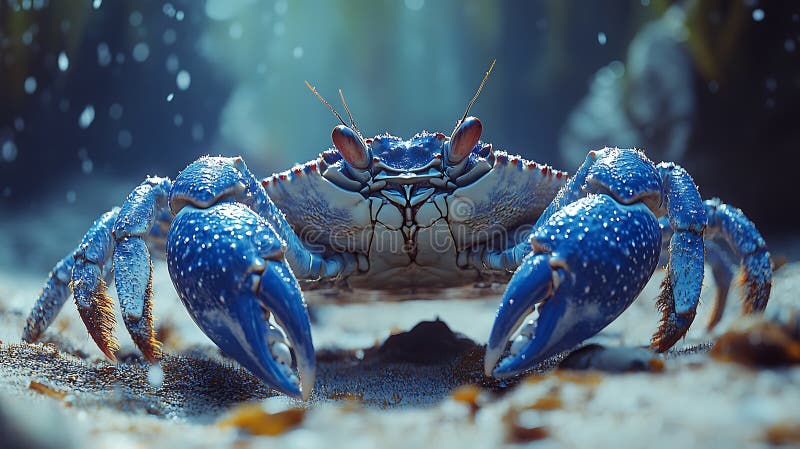 Blue Crab Perched Sandy Seabed Stock Photo - Image of perched, extended ...