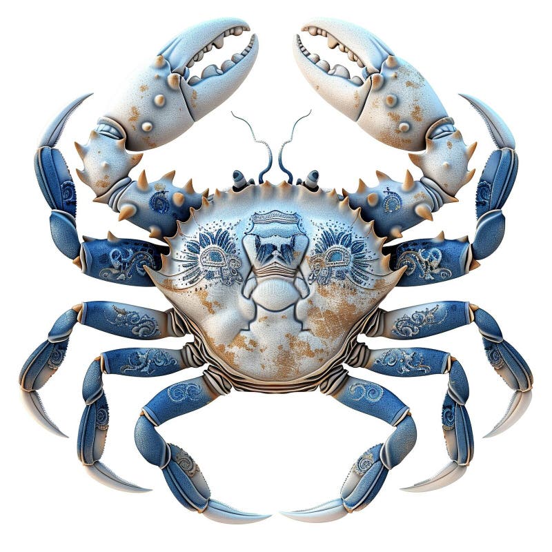 Blue Crab with Intricate Designs Displayed on a Neutral Background ...
