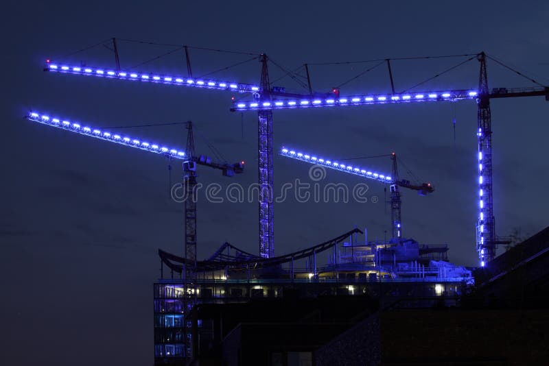 Blue cranes stock photo. Image of work, elbphilharmonie - 15346228