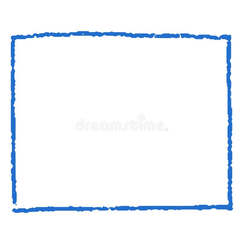Blue Crayon Outline Geometric Shape, Scribble Rectangle Figure Chalk or ...