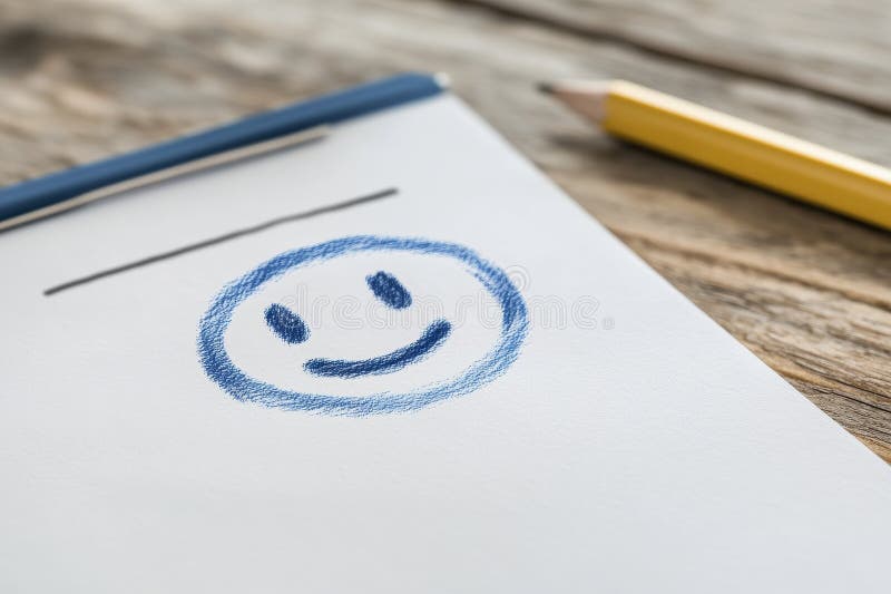 Blue Crayon Smiley Face Drawing on Notepad Stock Illustration ...