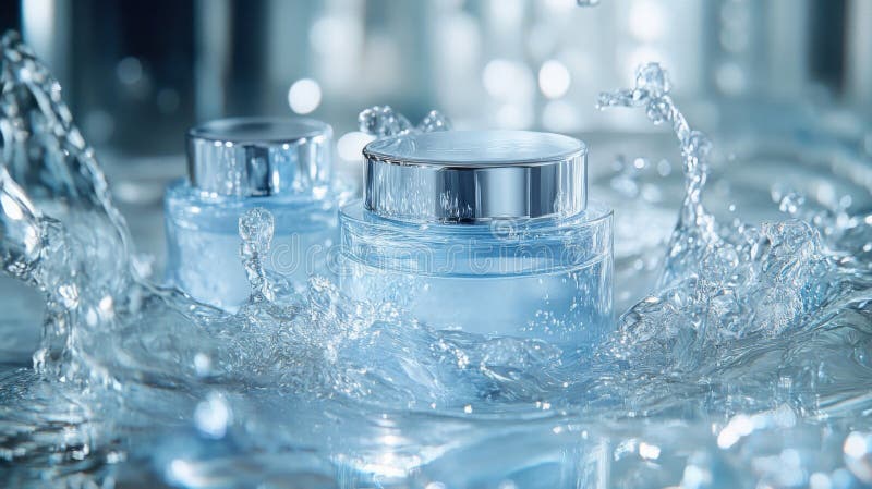 Blue Cream Jars in Water Splash Stock Illustration - Illustration of ...