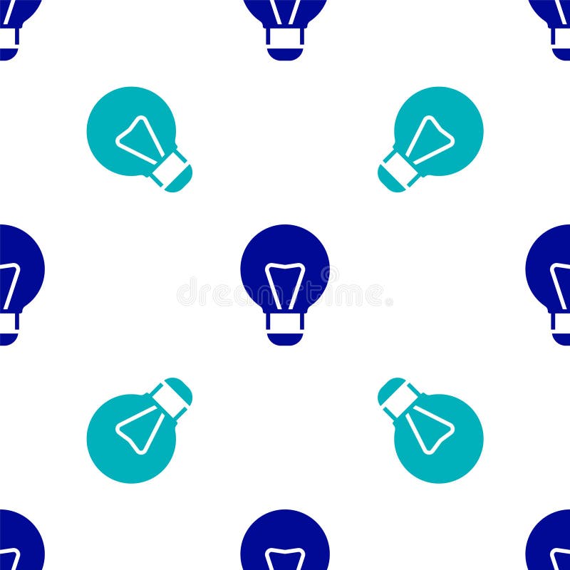 Blue Creative Lamp Light Idea Icon Isolated Seamless Pattern on White ...