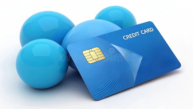 Blue Credit Card on Bright Blue Spheres. Stock Illustration ...
