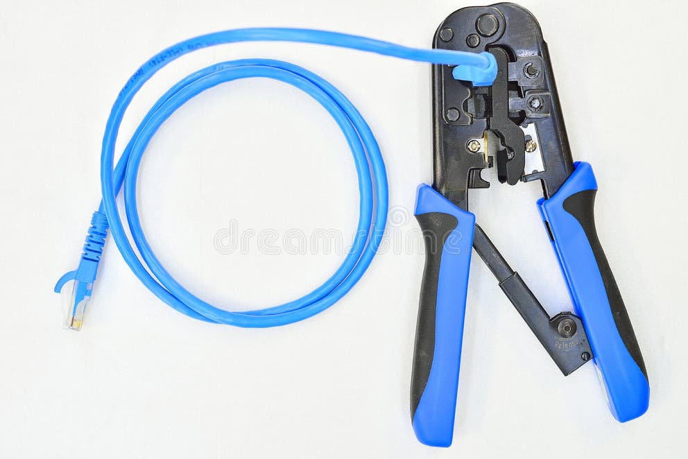 Blue Crimping Tool with a Computer Network Cable Stock Image - Image of ...