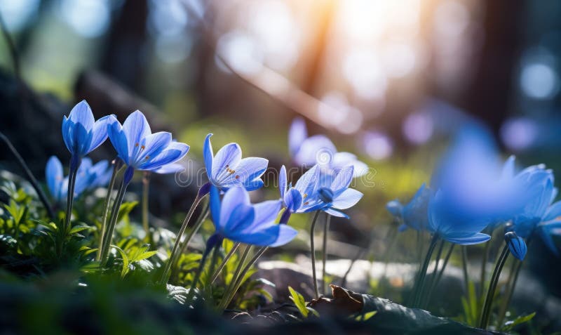 Blue Crocus Flowers in the Forest. Early Spring Stock Photo - Image of ...