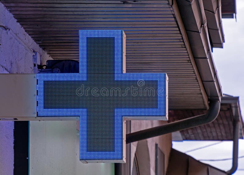 Blue cross pharmacy sign stock image. Image of modern - 351842913