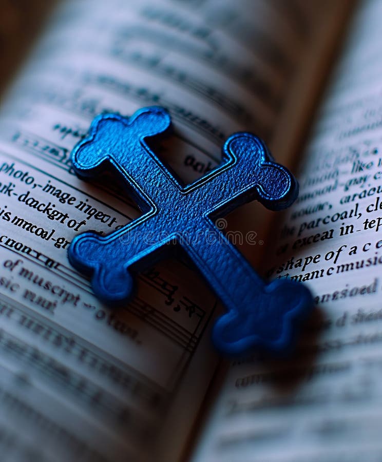 A Blue Cross Sitting on Top of an Open Book Stock Photo - Image of ...