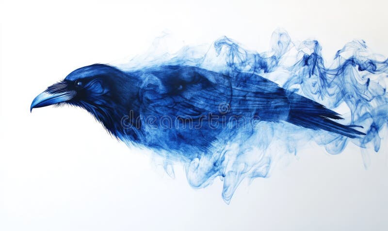 A Blue Crow is Flying through a Blue Smoke Stock Illustration ...