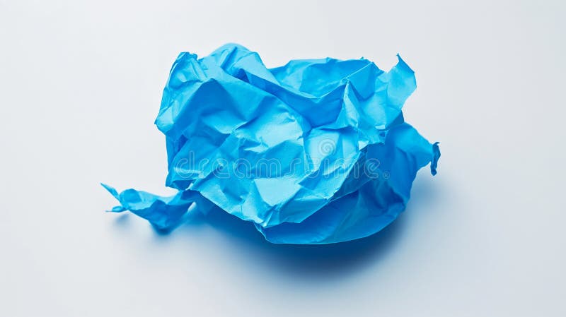 A Blue Crumpled Paper Ball, Contrasting Its Smooth Surface Stock ...