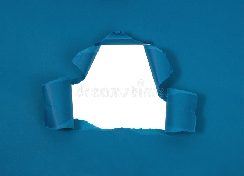 Blue Crushed Torn Paper with Hole Copyspace Background for Idea Stock ...