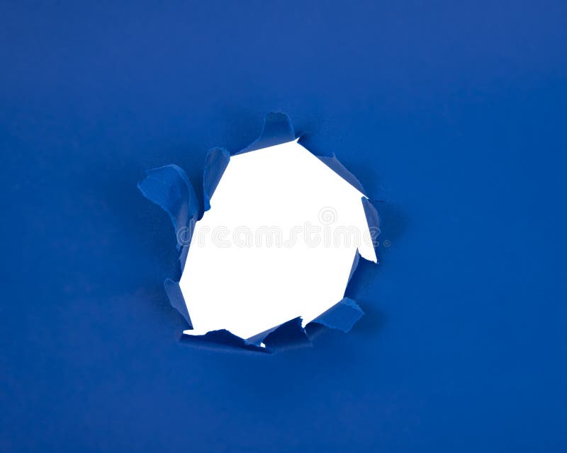 Blue Crushed Torn Paper with Hole Copyspace Background for Idea Stock ...