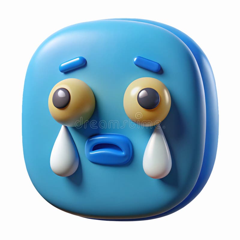 Blue Crying Emo Face Expression with Big Eyes and Tears Depicting ...
