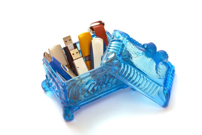 Blue Crystal Box with Usb Flash Drives Stock Photo - Image of digital ...
