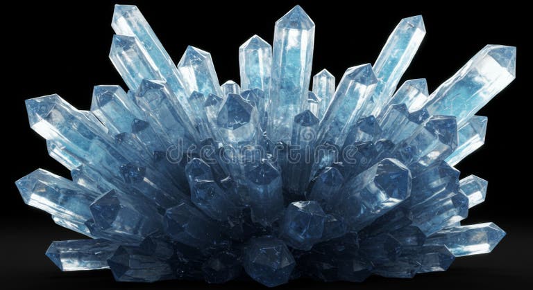 Blue Crystal Cluster on Black Background Stock Illustration ...