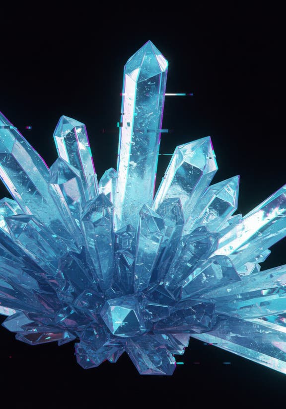 Blue Crystal Cluster Digital Art with Glitch Effect Stock Illustration ...
