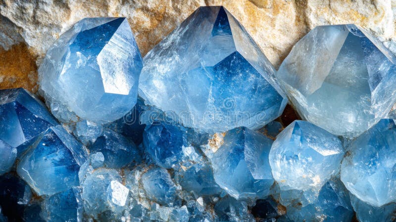 Blue Crystal Cluster Embedded in Rock Formation Stock Illustration ...