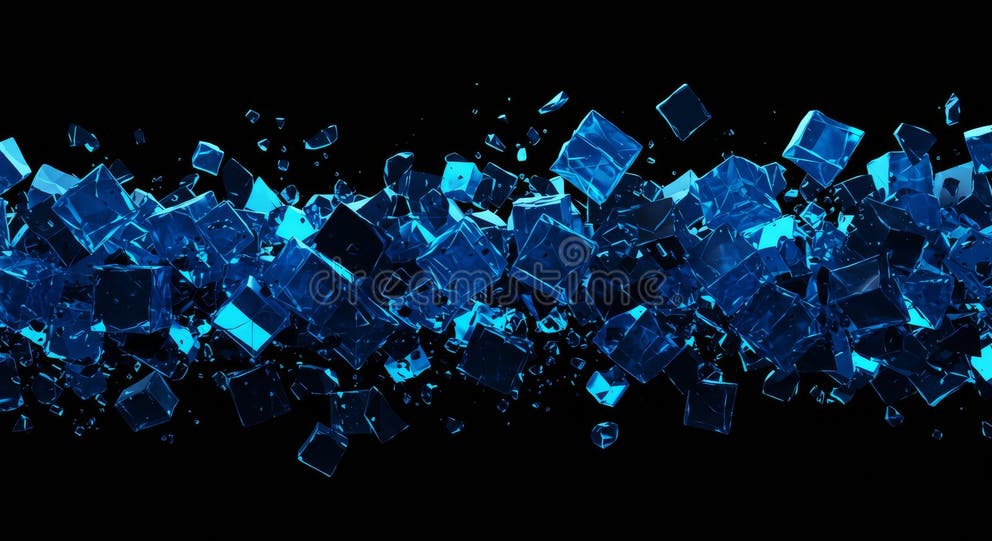 Blue Crystal Cubes Exploding Abstract of Many Blue Crystal Cubes Exploding Against a Black ...