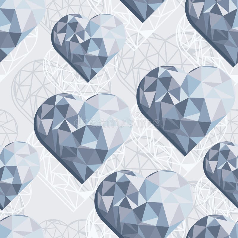 Blue Crystal Diamond Hearts on Light Gray Stock Vector - Illustration ...