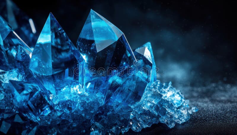 Blue Crystal Formation with Sharp Peaks and Sparkling Background in Low ...