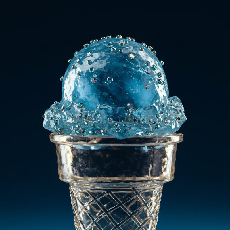 Blue Crystal Ice Cream Cone on Dark Background Stock Illustration ...