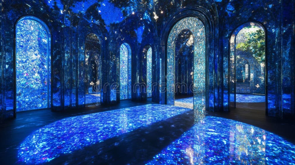 Blue Crystal Light Installation in a Hallway Stock Illustration ...