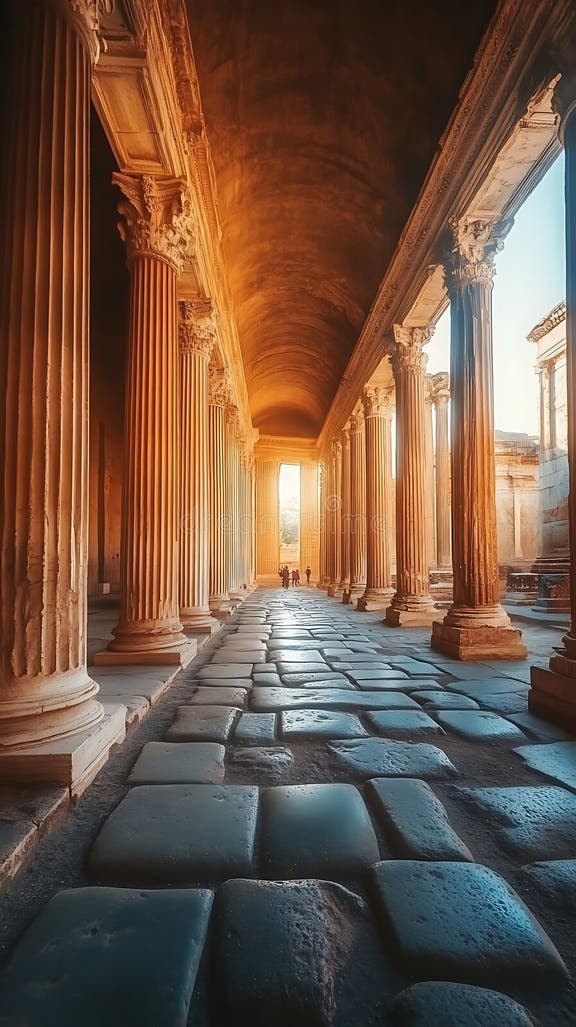 Ancient Columns and a Stone Paved Pathway Create a Scene Stock Photo ...