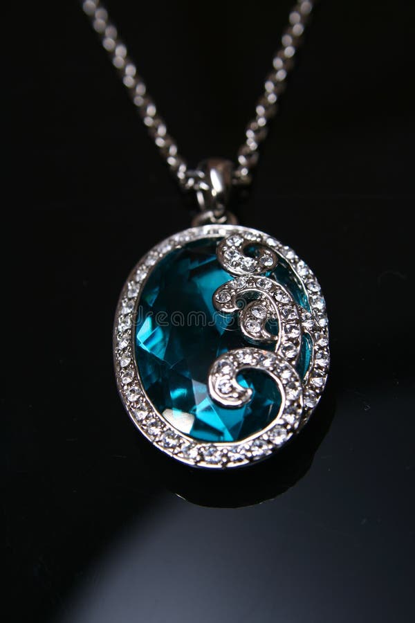 Blue crystal necklace stock photo. Image of chain, stone - 4128304