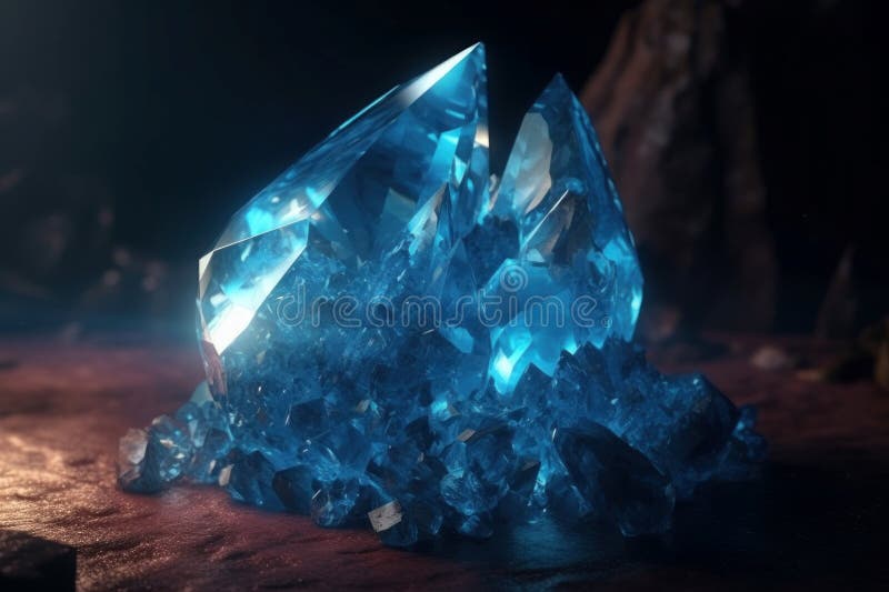 Blue Crystal Stone Cluster. Generate Ai Stock Illustration ...