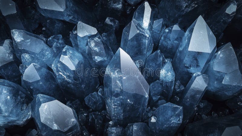 Blue Crystals Cluster in Dark Background Stock Illustration ...