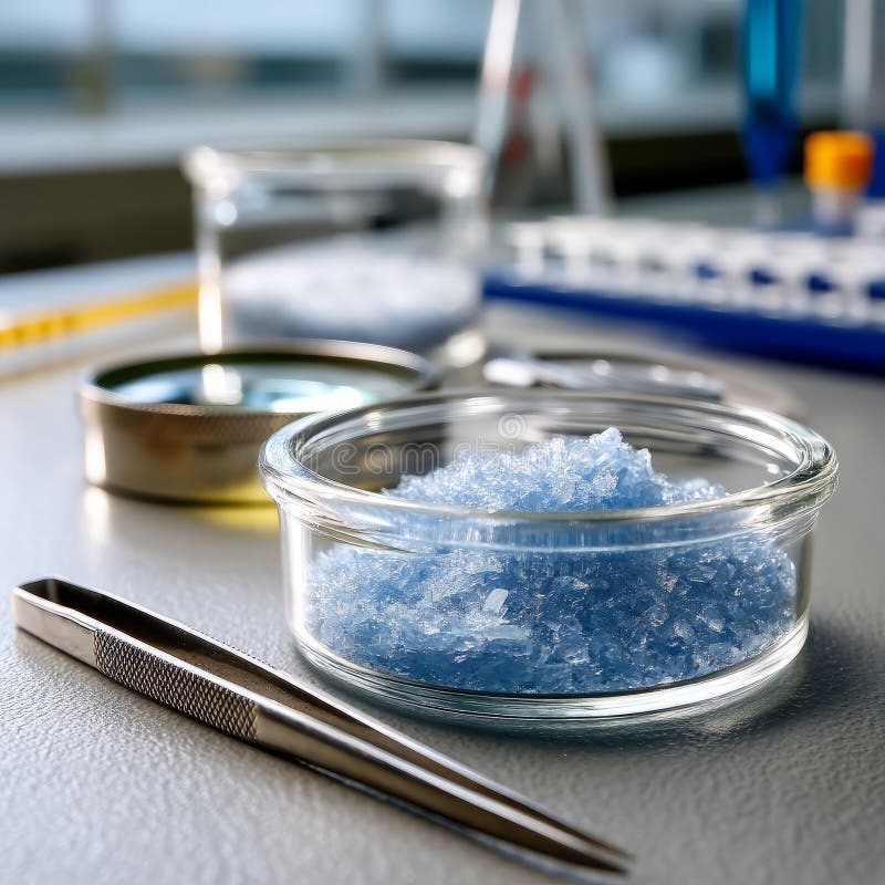 Blue Crystals in a Petri Dish in a Laboratory Setting. Stock Photo ...