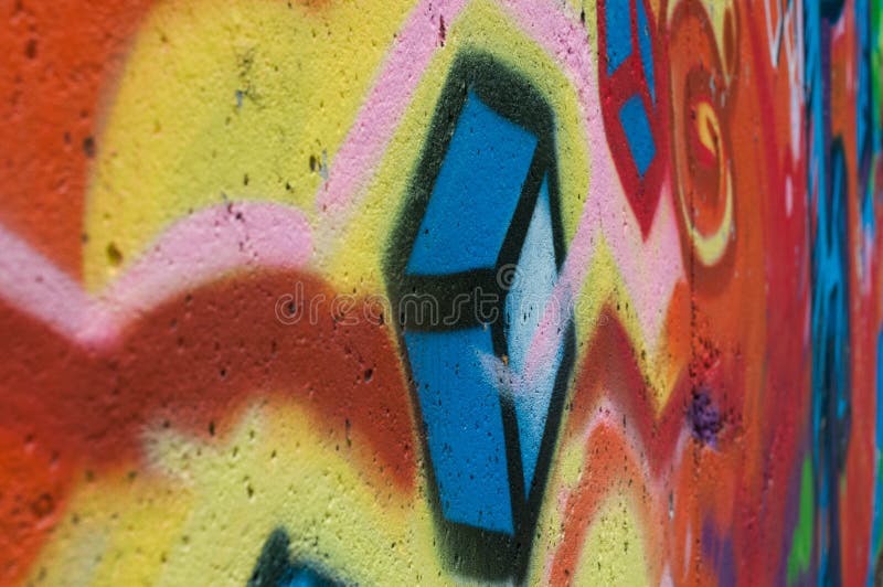 Colorful Graffiti with a Cube Stock Photo - Image of wall, yellow ...