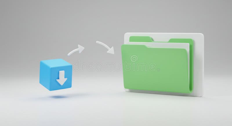 A Blue Cube, Featuring a Downward-pointing Arrow Icon, Floats beside a ...