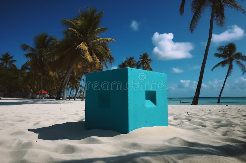 Blue Cube Form Changing House Next To the Beach Stock Photo - Image of ...