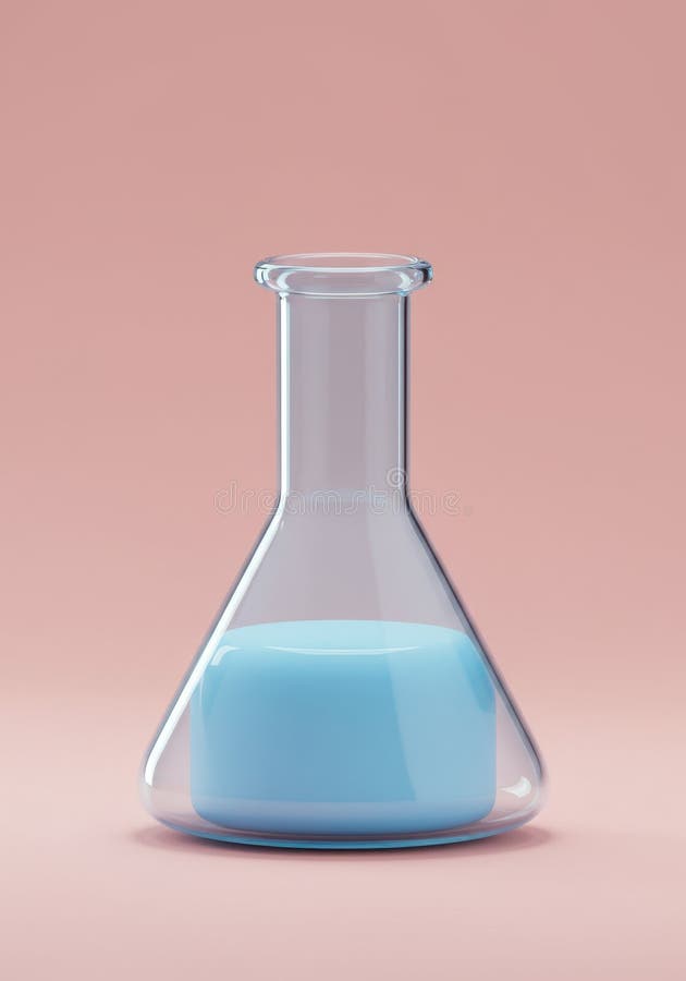 Blue Cube in Glass Beaker on Pink Background Stock Illustration ...