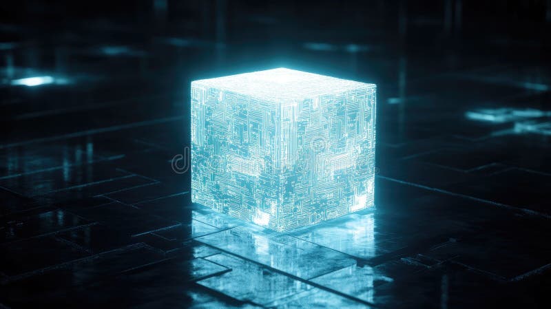 A Blue Cube with a Glowing Light Inside Stock Image - Image of ...