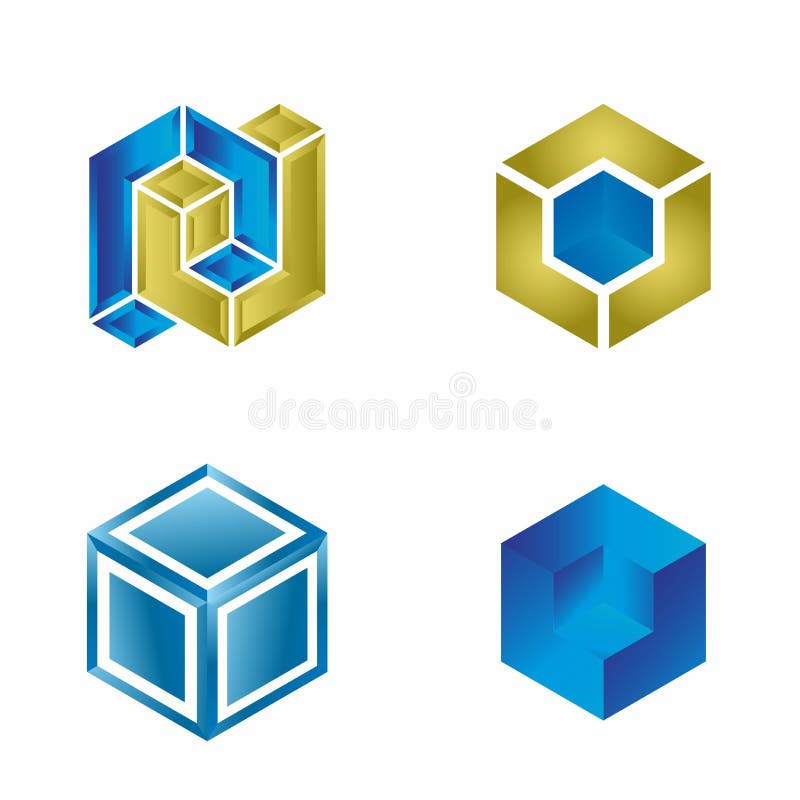 Blue Cube Logo Design Template Set Stock Illustration - Illustration of ...
