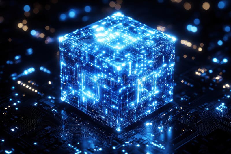 A Blue Cube with a Lot of Lights on it Stock Image - Image of abstract ...
