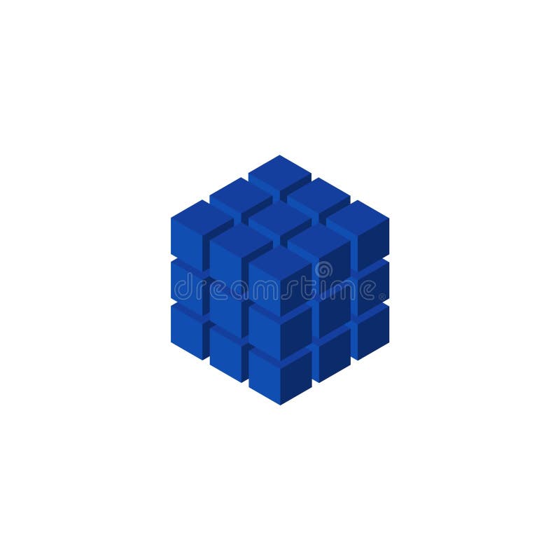 Blue Cube Made of Small Blocks, the Core of the Processor. Stock ...